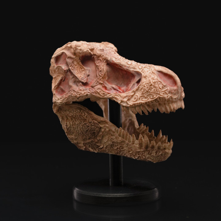 3D Printable Carved T-Rex Skull by Stlflix
