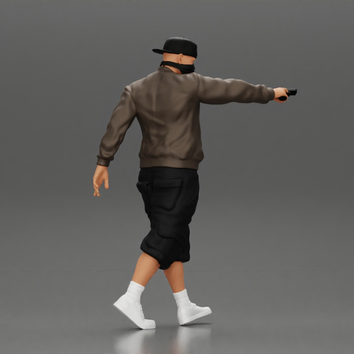 3D Printable gangster homie in mask walking and holding gun sideways by ...