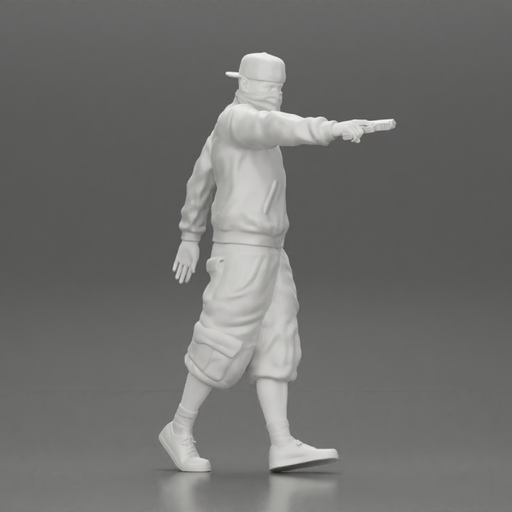 3D Printable gangster homie in mask walking and holding gun sideways by ...