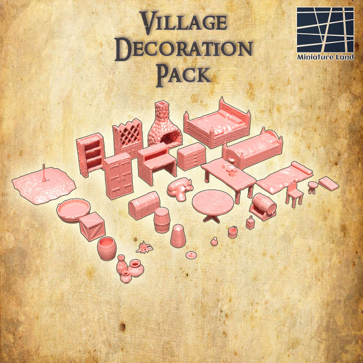 3D Printable Village Decoration Pack 30 Object by MiniatureLand