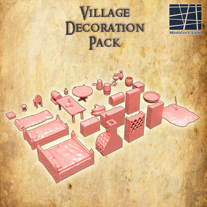 3D Printable Village Decoration Pack 30 Object by MiniatureLand