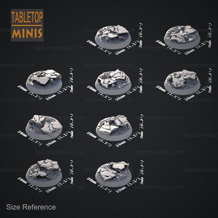 3D Printable Cracked Earth 28mm Bases by TableTopMinis