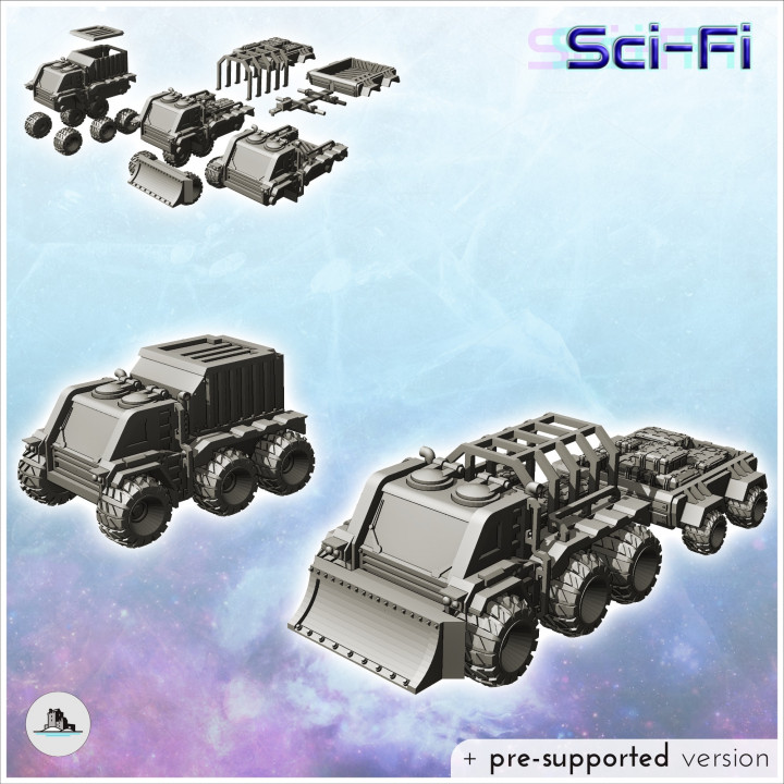3D Printable Futuristic transport vehicle set with variants and trailer ...