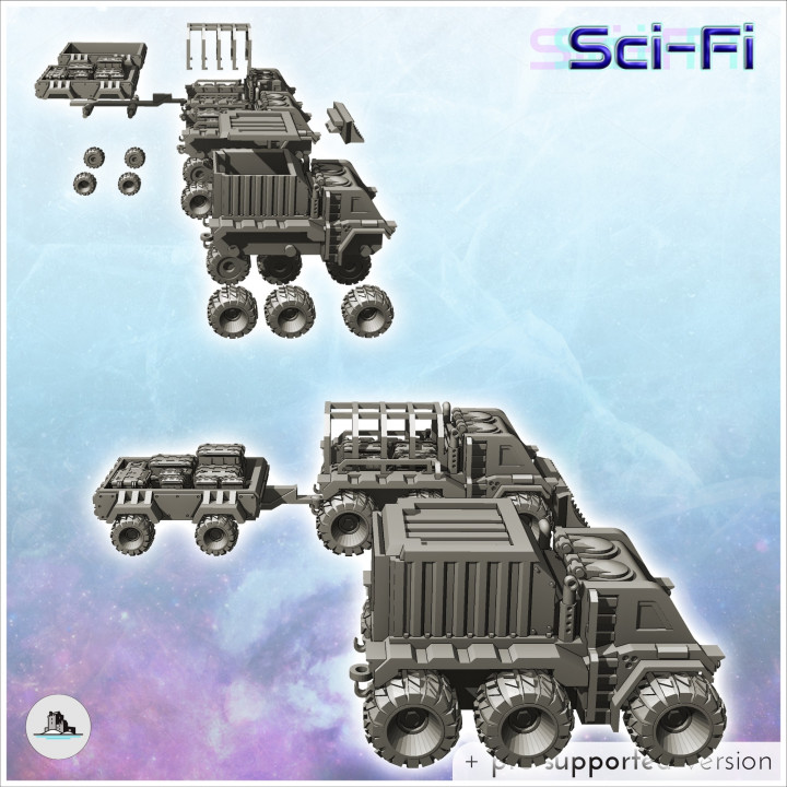 3D Printable Futuristic transport vehicle set with variants and trailer ...