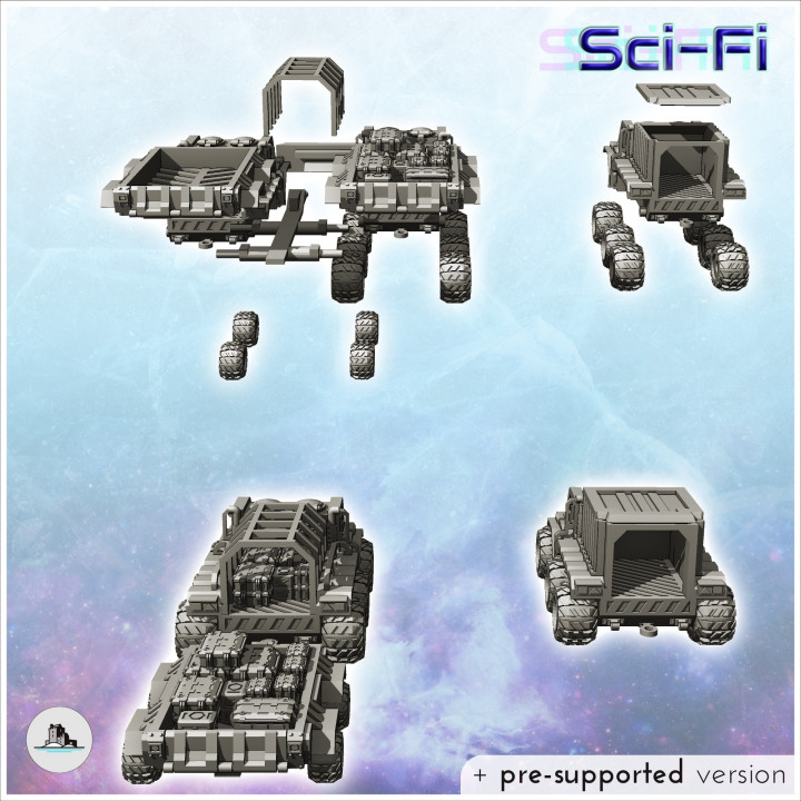 3D Printable Futuristic transport vehicle set with variants and trailer ...