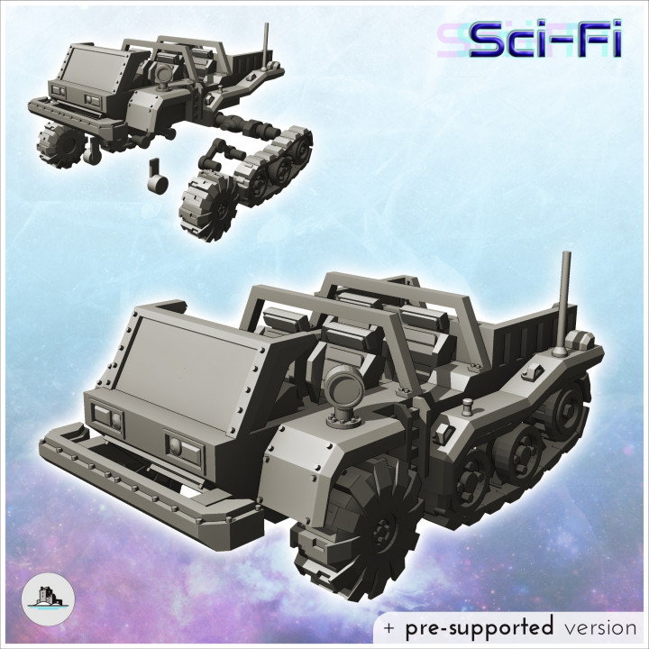3D Printable Futuristic half-track transport vehicle with cargo and ...