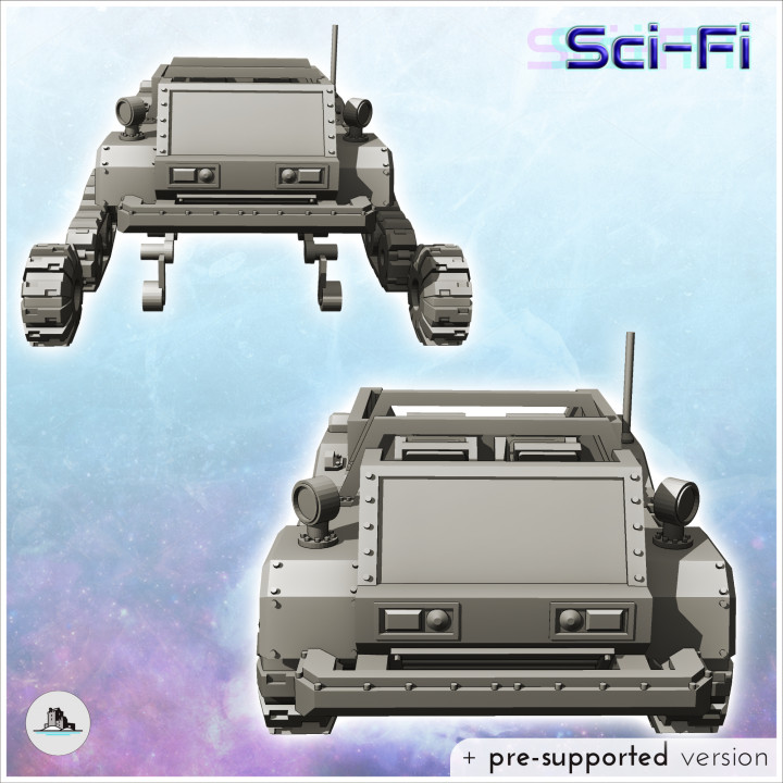 3D Printable Futuristic half-track transport vehicle with cargo and ...