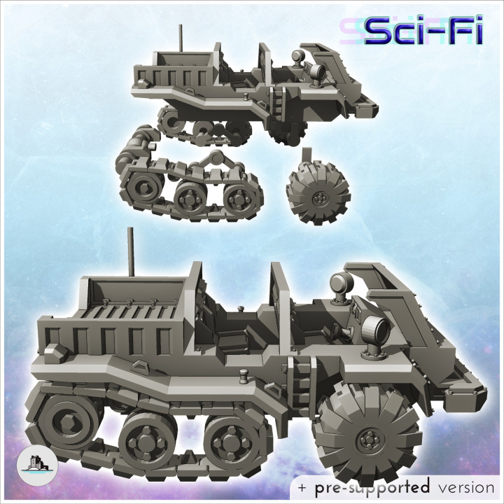 3D Printable Futuristic half-track transport vehicle with cargo and ...