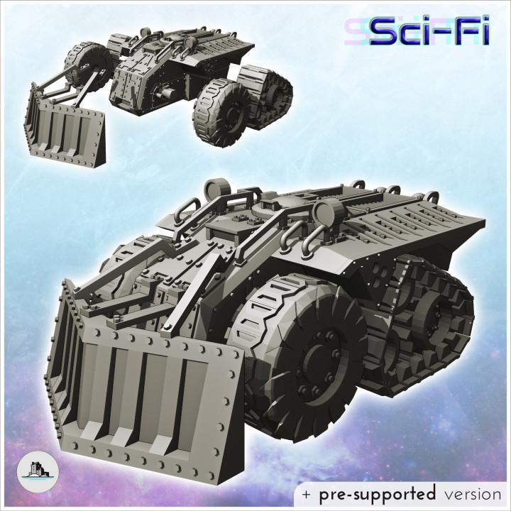 3D Printable Futuristic armored assault halftrack with front blade and ...