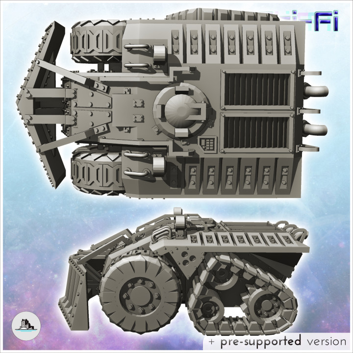 3D Printable Futuristic armored assault halftrack with front blade and ...