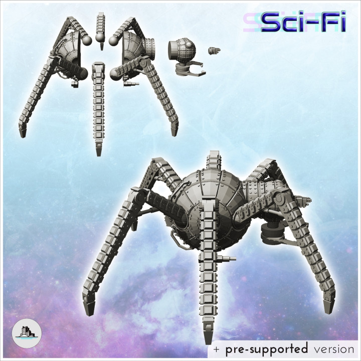 3D Printable Futuristic six-legged airborne robot with cannon (28 ...