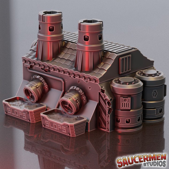 3D Printable Pig Meat Factory Building by Saucermen Studios