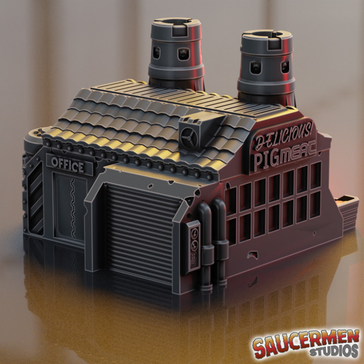 3D Printable Pig Meat Factory Building by Saucermen Studios