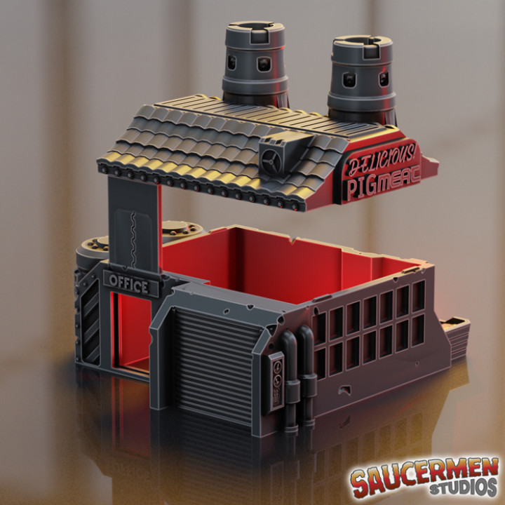 3D Printable Pig Meat Factory Building by Saucermen Studios
