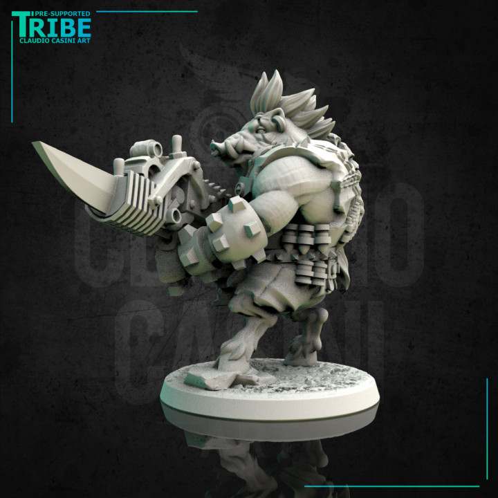 3D Printable (0148) Male post apocalyptic mutant boar with rifle heavy ...