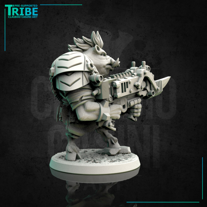 3D Printable (0148) Male post apocalyptic mutant boar with rifle heavy ...