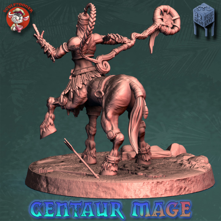 3D Printable Centaur Mage - 32mm pre-supported miniature by SCULPTOONER