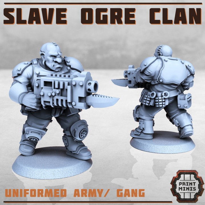 3D Printable Slave Ogres Clan with Leader x6 by Print Minis