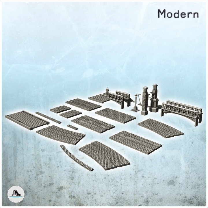 3D Printable Set of paved roads with streetcar tracks and urban ...