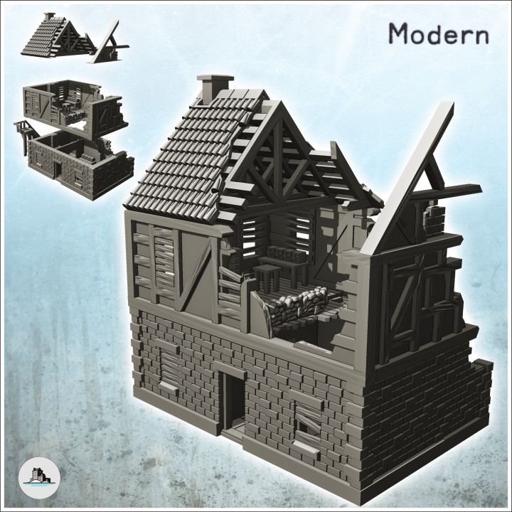 3D Printable Ruined command post with sandbags and radio (7) - World ...