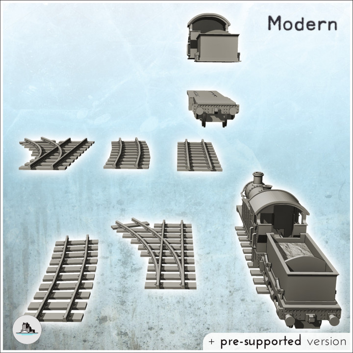 3D Printable Steam locomotive with coal cars and rail set (4) - World ...