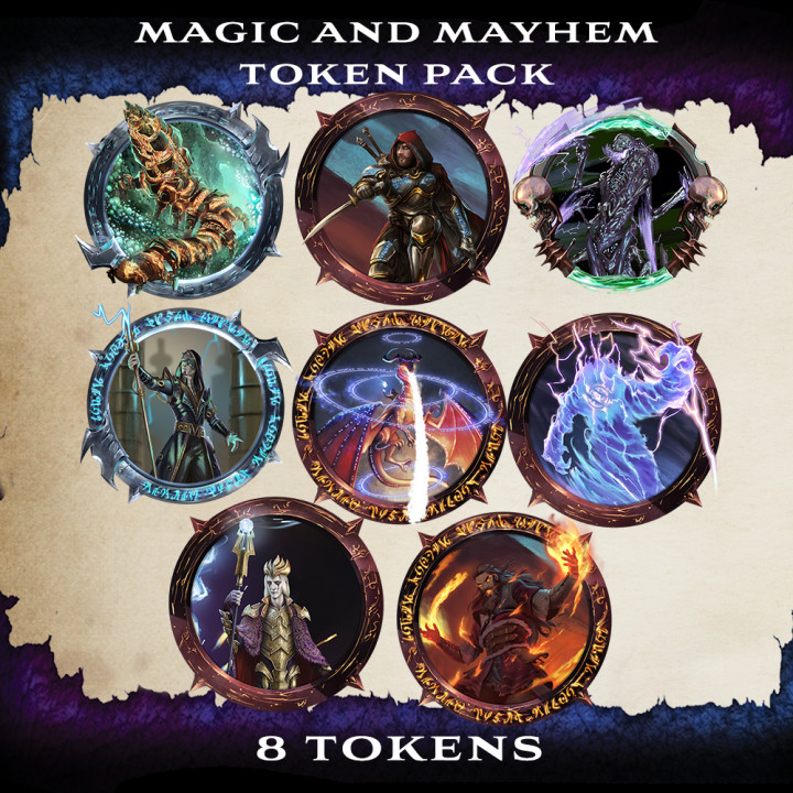 3D Printable Magic and Mayhem Token Pack by Dillon Olney