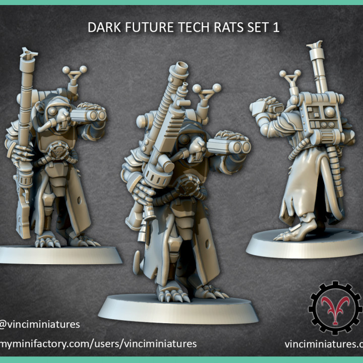 3D Printable DARK FUTURE TECH RATS SET 1 by vinciminiatures