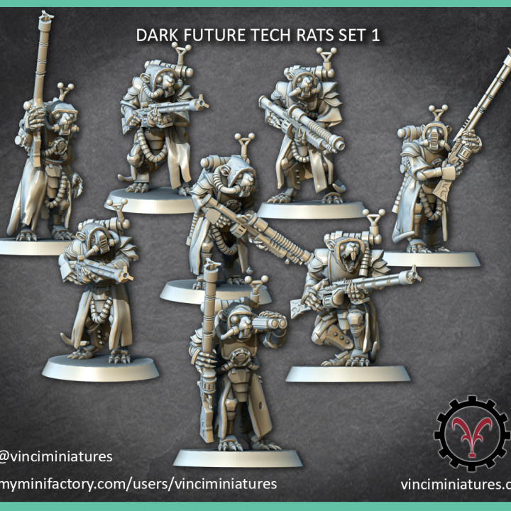 3D Printable DARK FUTURE TECH RATS SET 1 by vinciminiatures