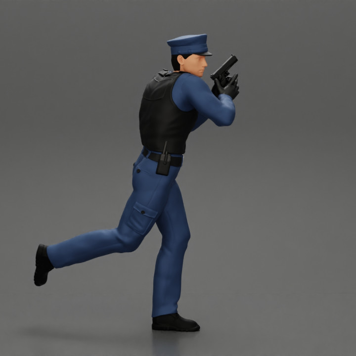 3D Printable Police Officer running Chasing Criminal On Roadway holding ...