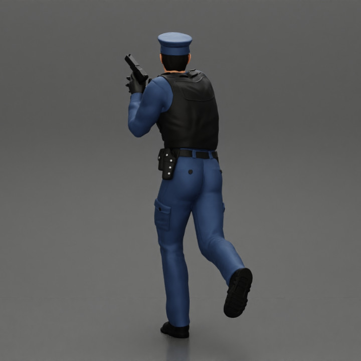 3D Printable Police Officer running Chasing Criminal On Roadway holding ...