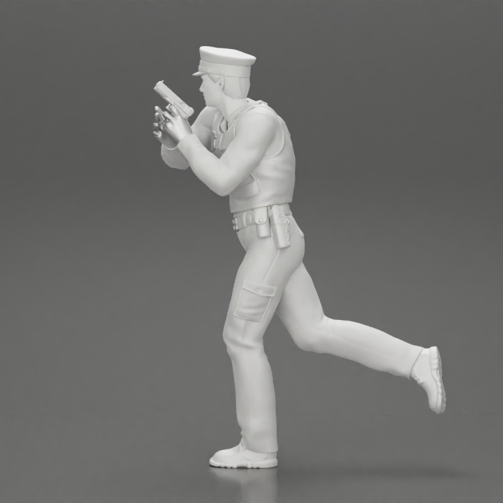 3D Printable Police Officer running Chasing Criminal On Roadway holding ...