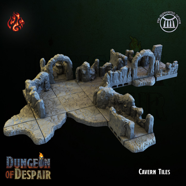 3D Printable Dungeon of Despair Cavern Modular Tiles and props by ...