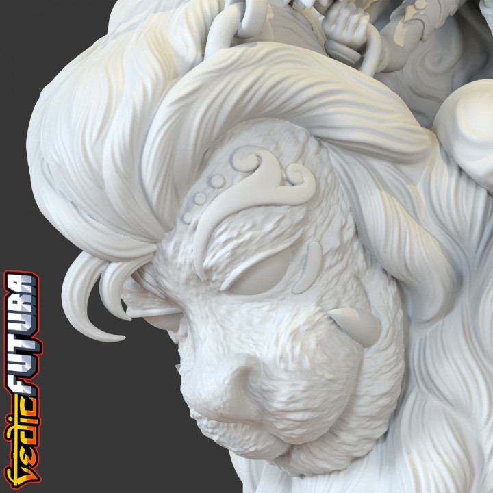 3D Printable Durga with Battle-Mount Dawon the Lion by VedicFutura