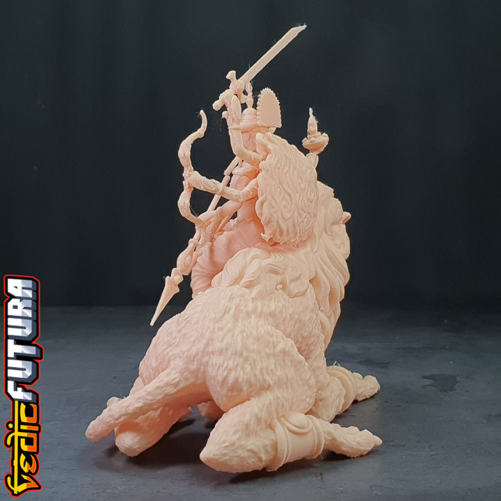 3D Printable Durga with Battle-Mount Dawon the Lion by VedicFutura