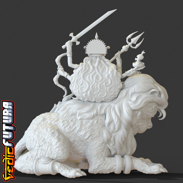 3D Printable Durga with Battle-Mount Dawon the Lion by VedicFutura