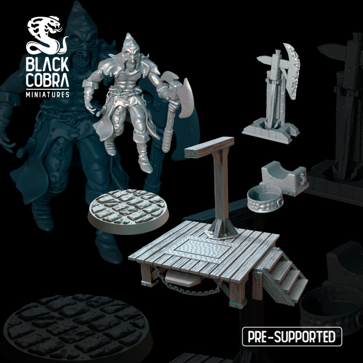 3D Printable Dark Executioner and Scaffold by BlackCobraMiniatures
