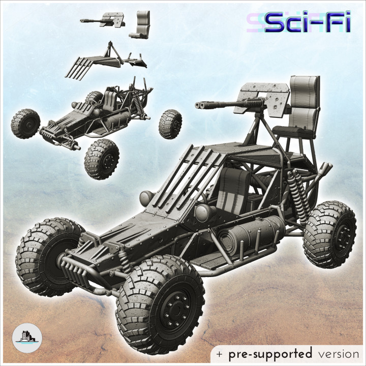 3D Printable Apocalyptic vehicle with machine gun and high seat (22 ...