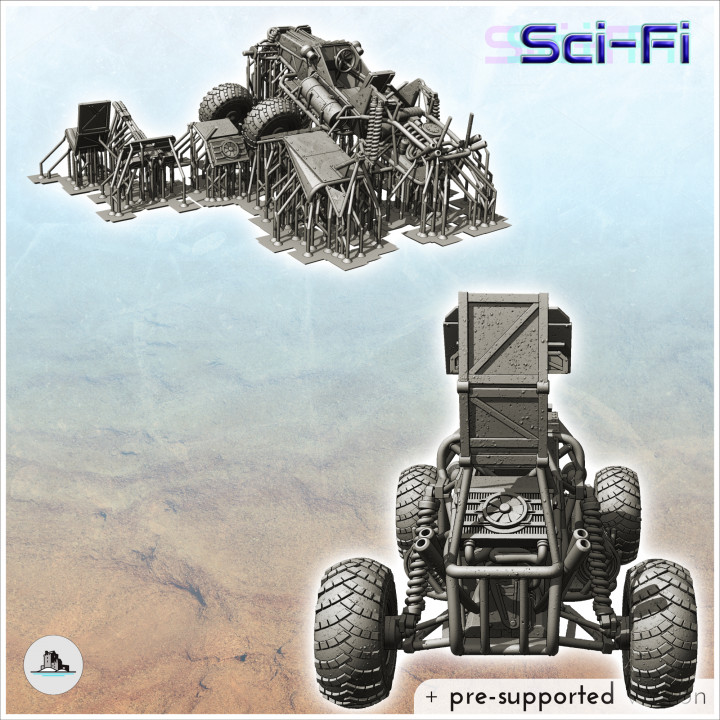 3D Printable Apocalyptic vehicle with machine gun and high seat (22 ...