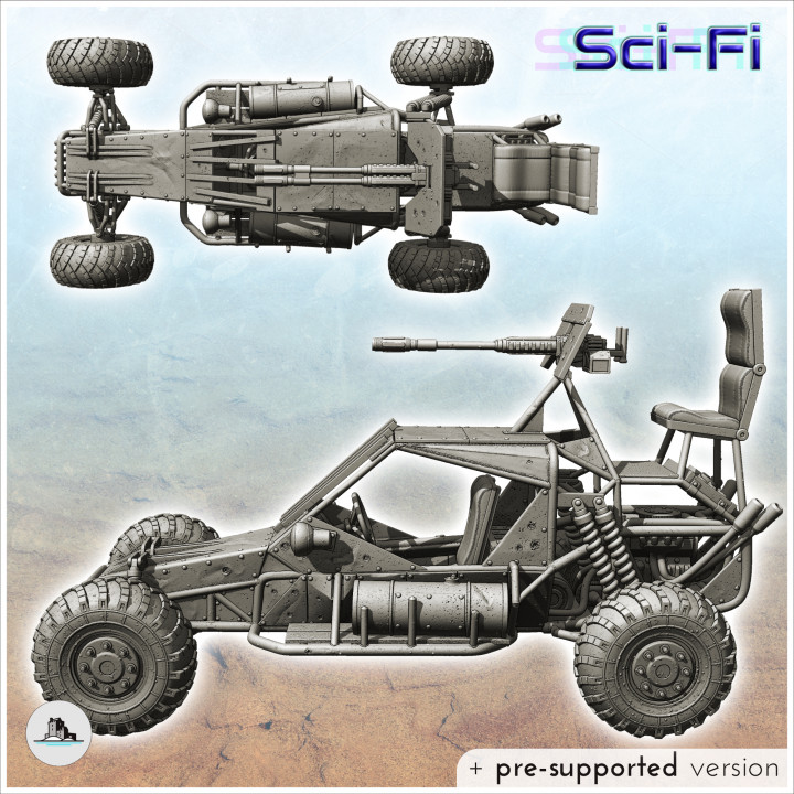 3D Printable Apocalyptic vehicle with machine gun and high seat (22 ...