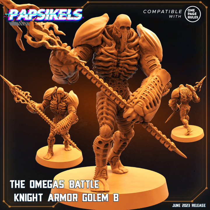 3D Printable OMEGA BATTLE KNIGHT ARMOR GOLEM - B by PAPSIKELS MINIATURES