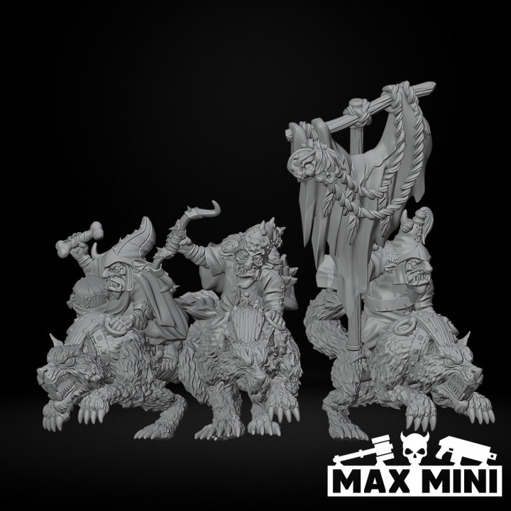 3D Printable Goblin Wolf Rider Archers Command by Max Mini