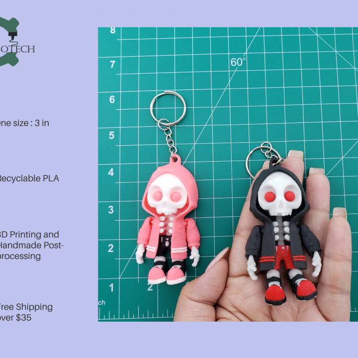 3D Printable Cobotech Articulated HoodieBones Keychain by Cobotech