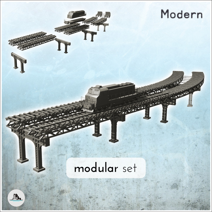 3D Printable Set of elevated train tracks with modern diesel locomotive ...