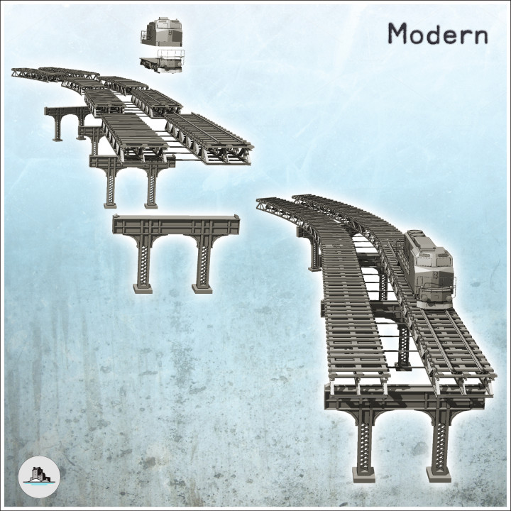 3D Printable Set of elevated train tracks with modern diesel locomotive ...