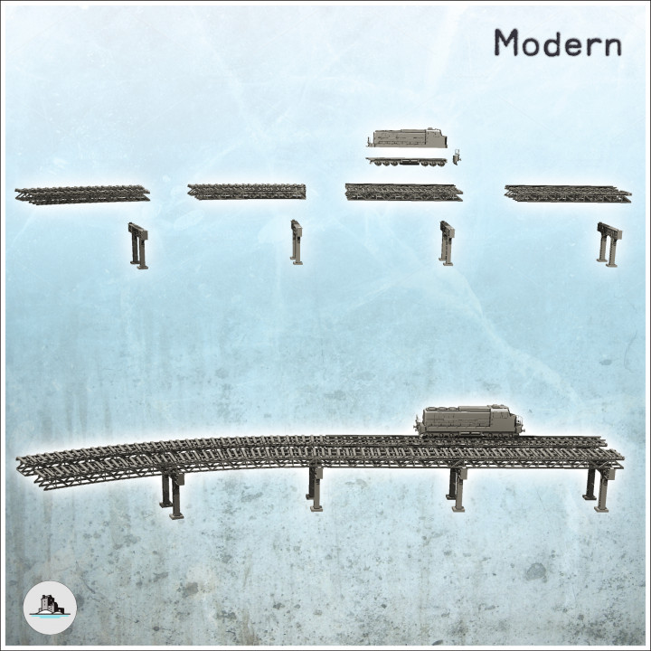 3D Printable Set of elevated train tracks with modern diesel locomotive ...