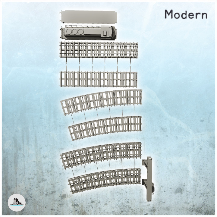 3D Printable Set of elevated train tracks with modern diesel locomotive ...