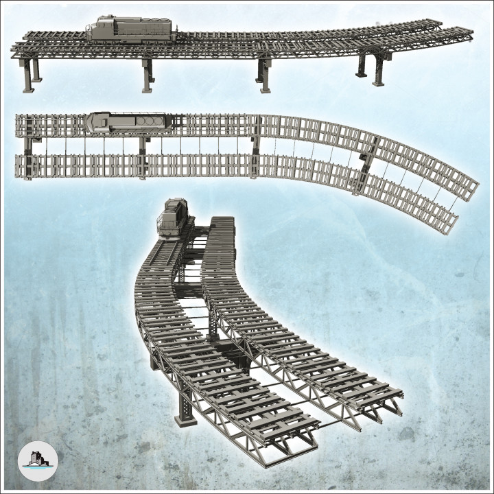 3D Printable Set of elevated train tracks with modern diesel locomotive ...