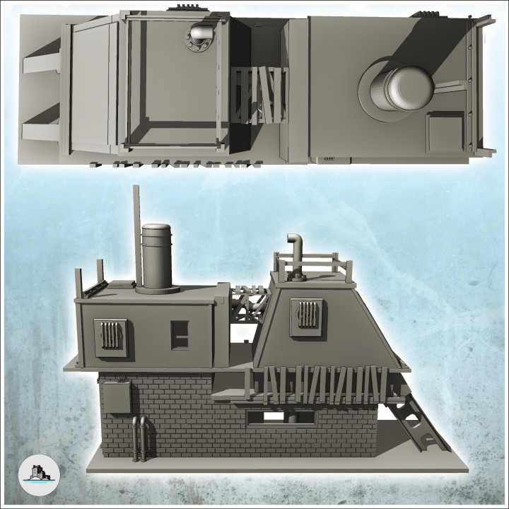 3D Printable Two-storey brick factory with chimney and steel beam ...