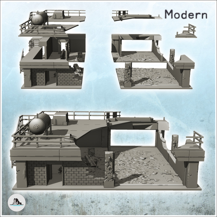 3D Printable Industrial garage with rooftop annex and long antenna ...