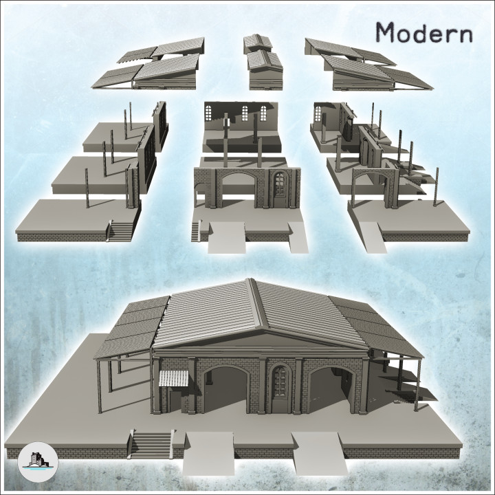 3D Printable Platform shed with access ramps and awnings (16) - Modern ...